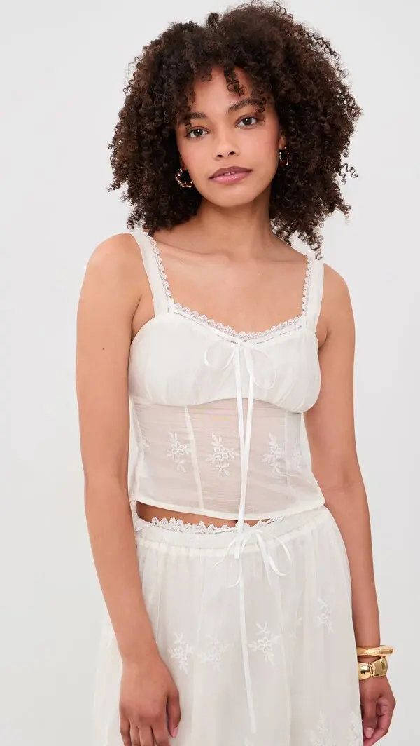 HOUSE OF SUNNY Blossom Embroidered Sweetheart Neck Top