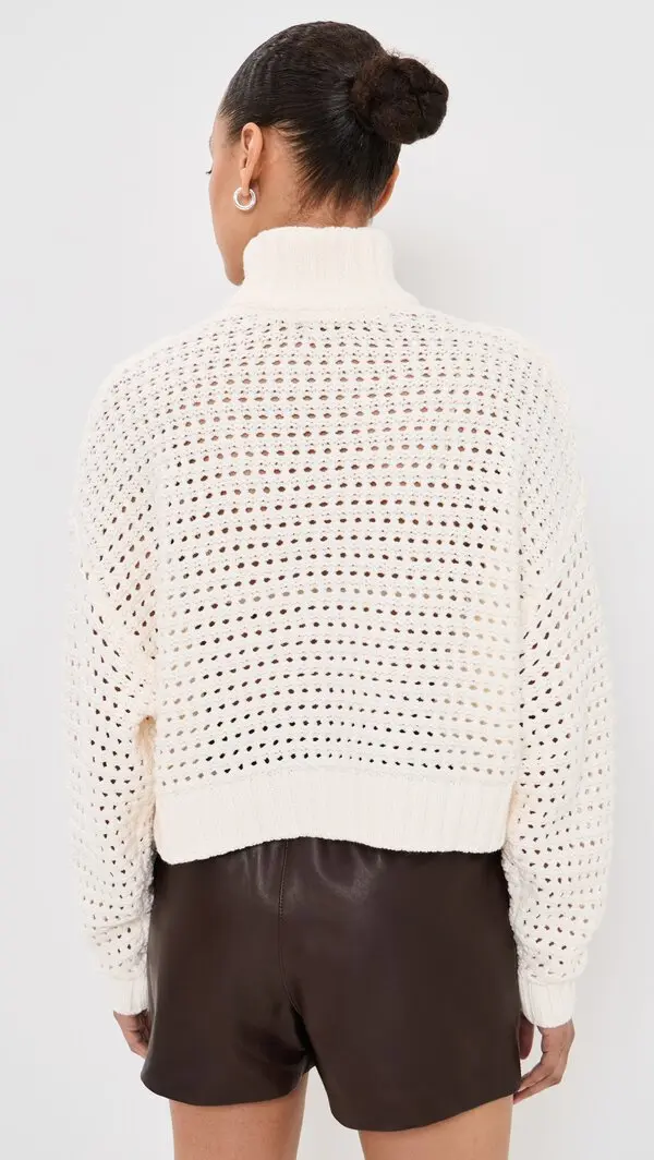 Staud Cropped Hampton Sweater With Mock Neck And Quarter Zip - Ivory