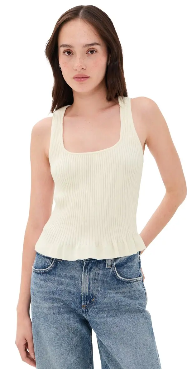 Paige Bronwyn Tank With Square Neck And Ruffle Trim - Ivory