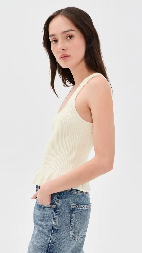 Paige Bronwyn Tank With Square Neck And Ruffle Trim - Ivory