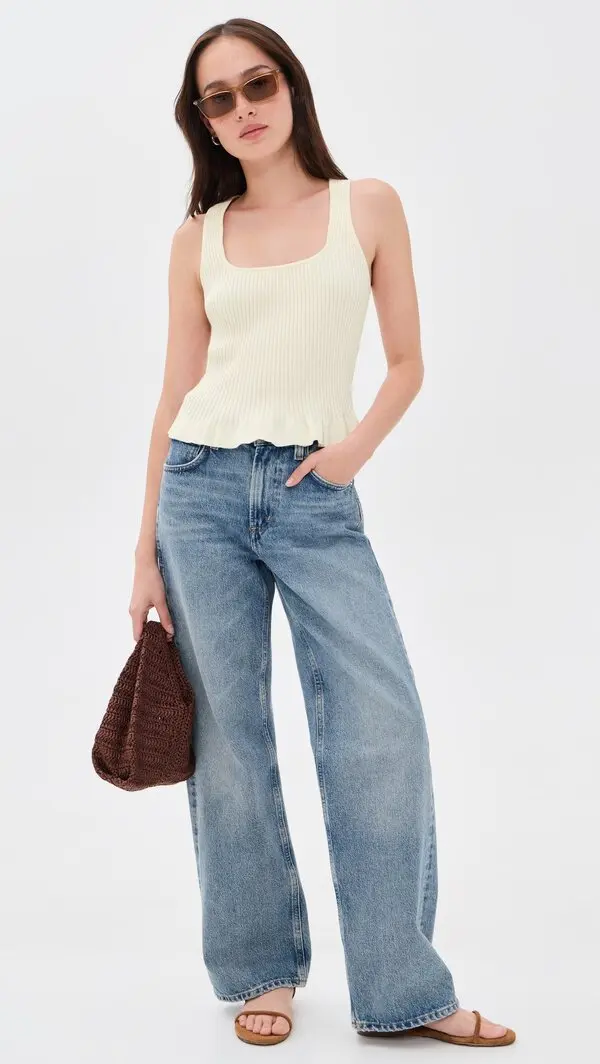 Paige Bronwyn Tank With Square Neck And Ruffle Trim - Ivory