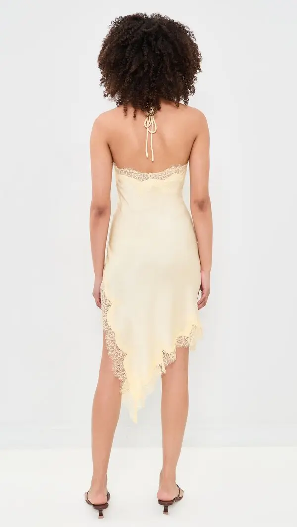 Bardot Silvio Halter Neck Mini Dress With Scalloped Lace Trim - Buttercup