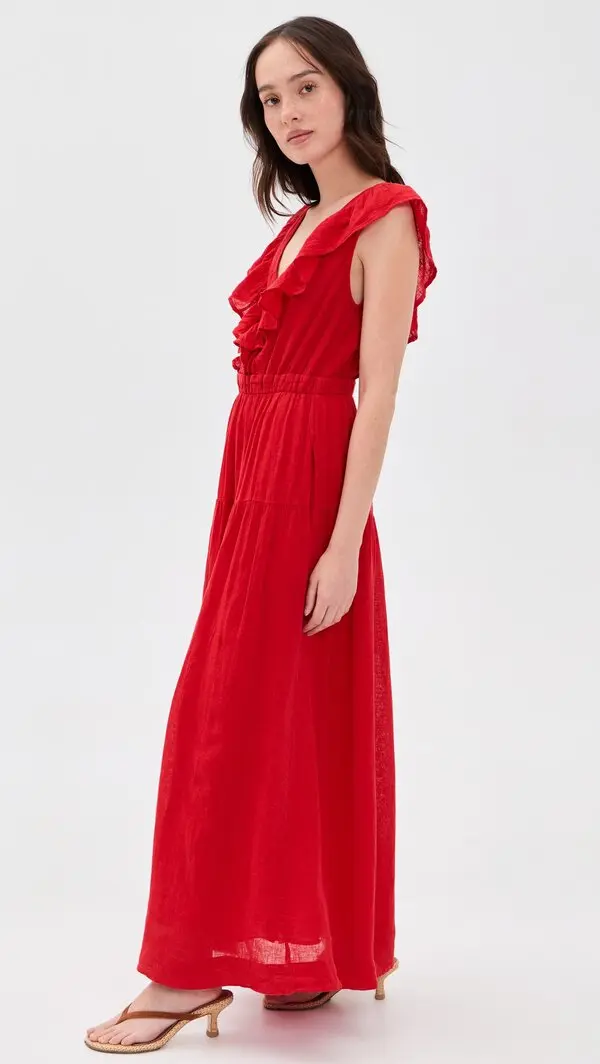 Rails Beaux Linen Blend Maxi Dress With Ruffled V-neck