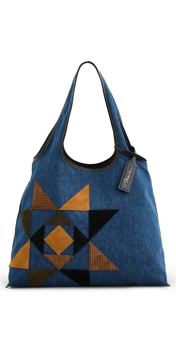 3.1 Phillip Lim Suede Quilted Denim Market Tote - Blue Indigo Multi