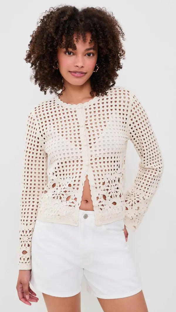 FRAME Crochet Cardigan With Floral Detail
