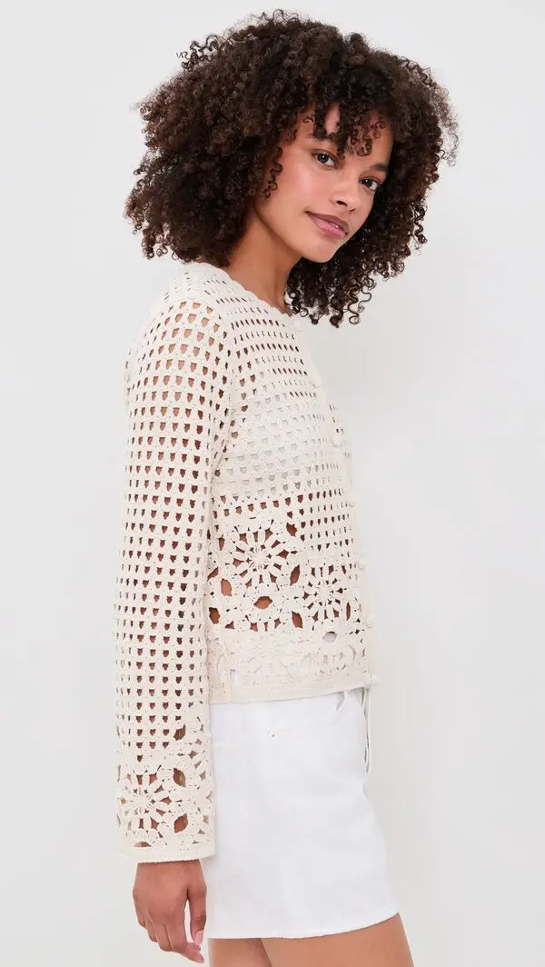 FRAME Crochet Cardigan With Floral Detail