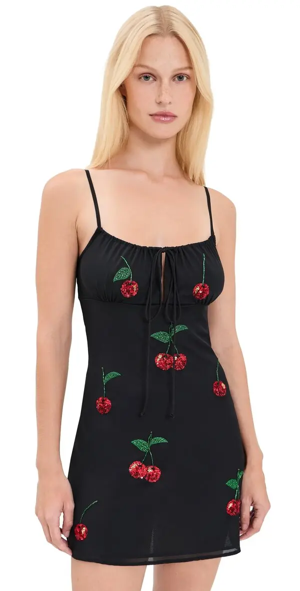 LESLIE AMON Cherry Slip Dress - Black And Red