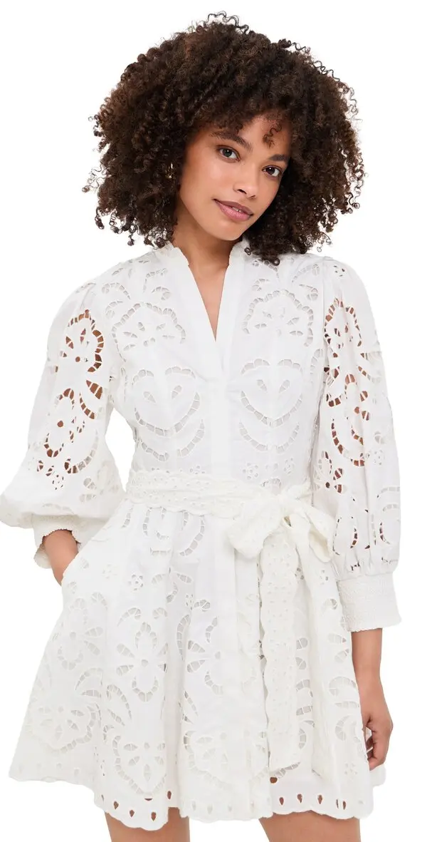 Alice + Olivia Lucy Embroidered Shirt Dress - Off White