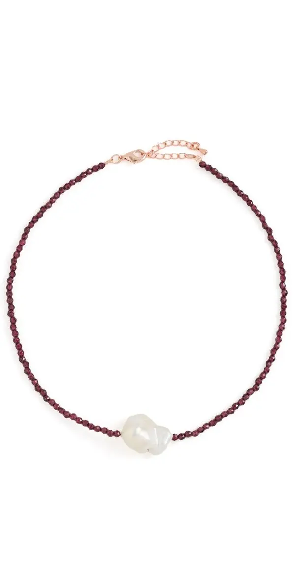 ADINA EDEN Beaded Baroque Pearl Choker Necklace - Dark Red