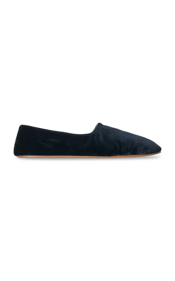 THE ROW Ponti Cotton Velvet Slippers - Navy