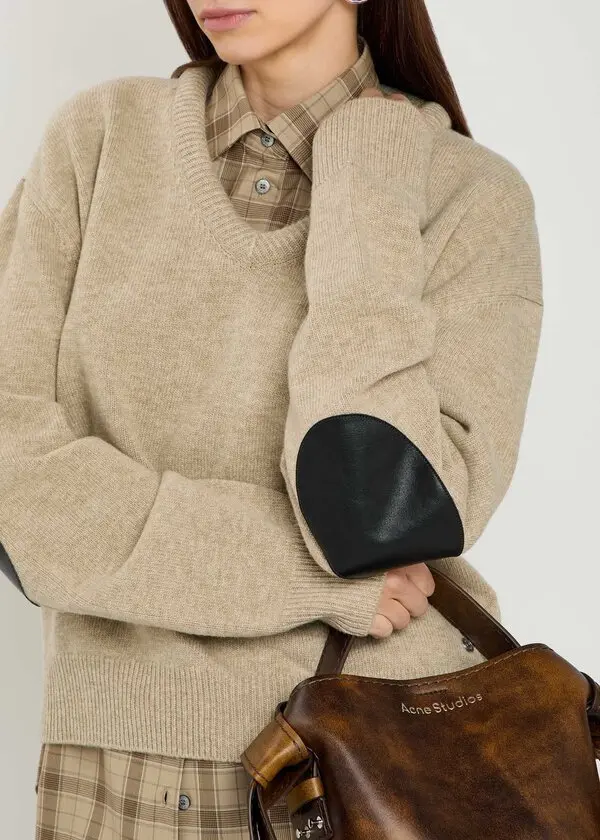 Acne Studios Ribbed Wool Jumper With Cut-out Detail - Beige