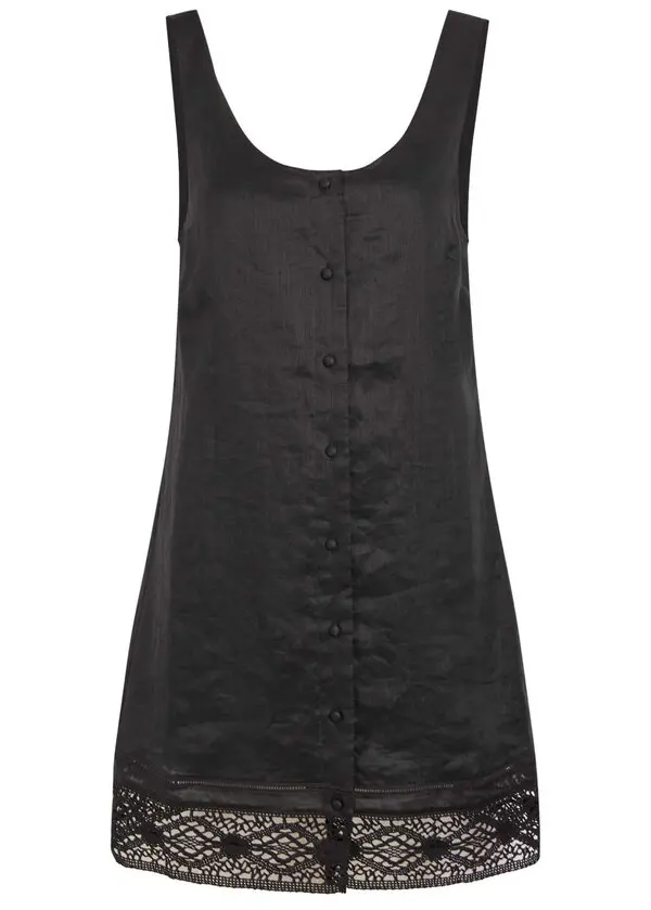 FRAME Embroidered Ramie Mini Dress - Black