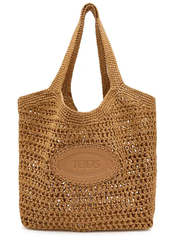 TOD'S Raffia Tote Bag With Designer Plaque