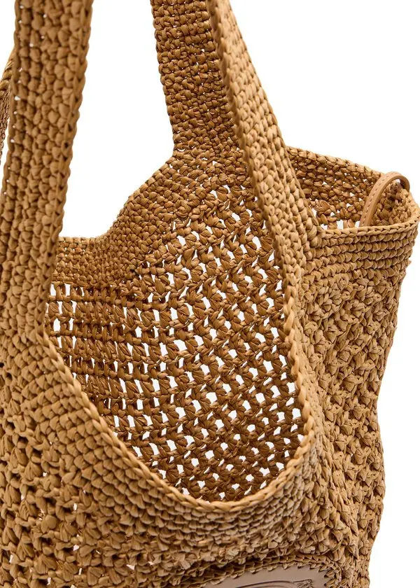 TOD'S Raffia Tote Bag With Designer Plaque