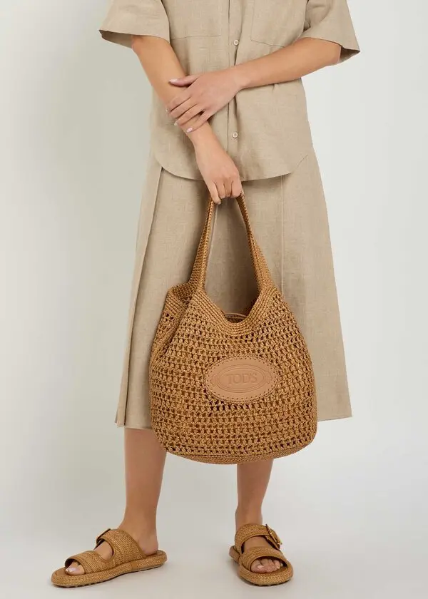 TOD'S Raffia Tote Bag With Designer Plaque