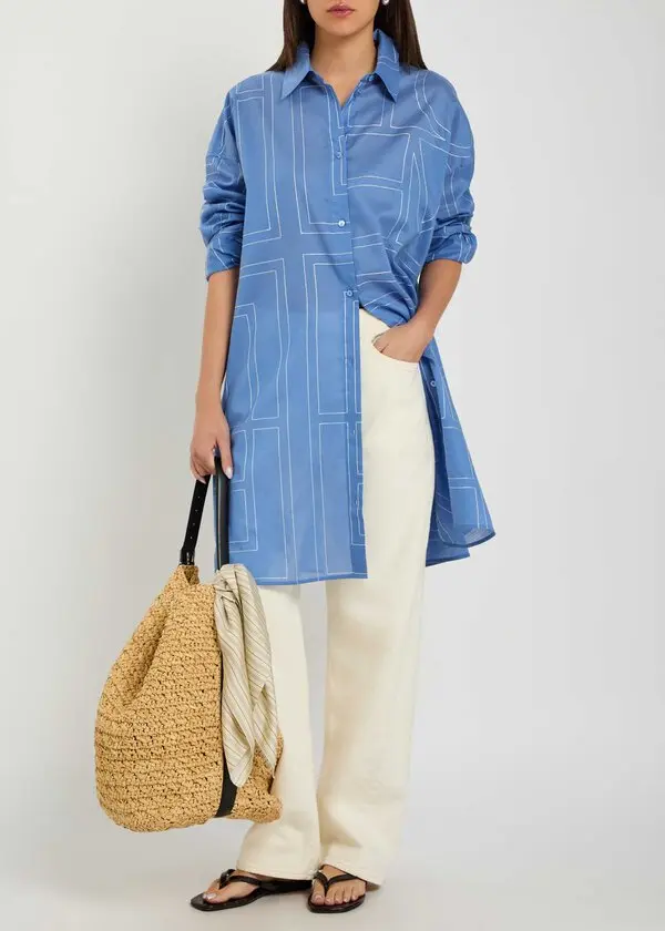 TOTEME Embroidered Cotton-blend Shirt - Blue