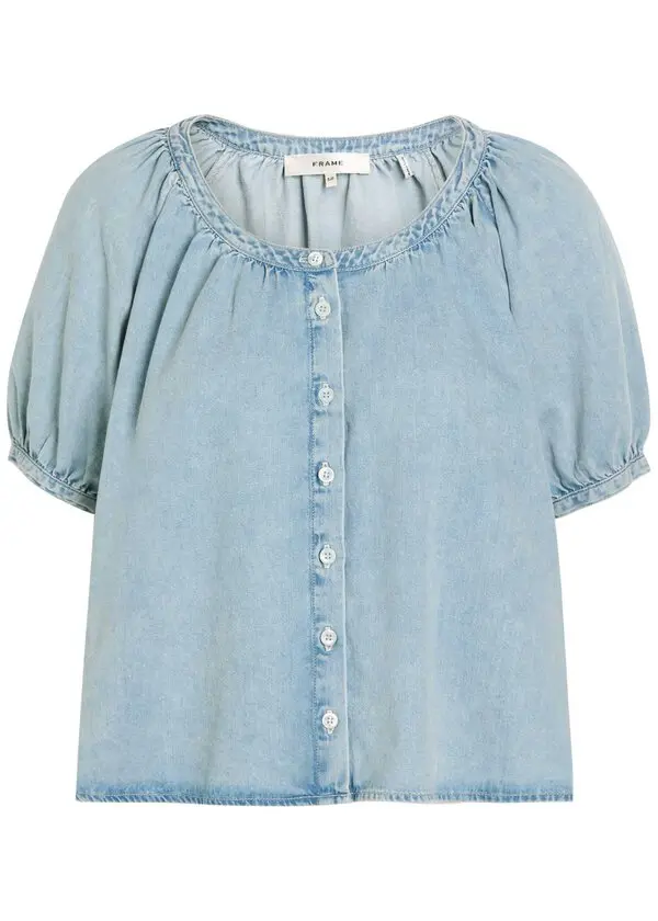 FRAME Resort Denim Shirt With Scoop Neck And Raglan Sleeves