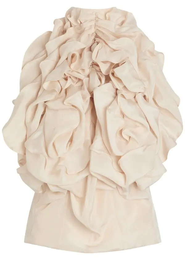MAISON MARGIELA Ruffled Silk Halterneck Top - Sand