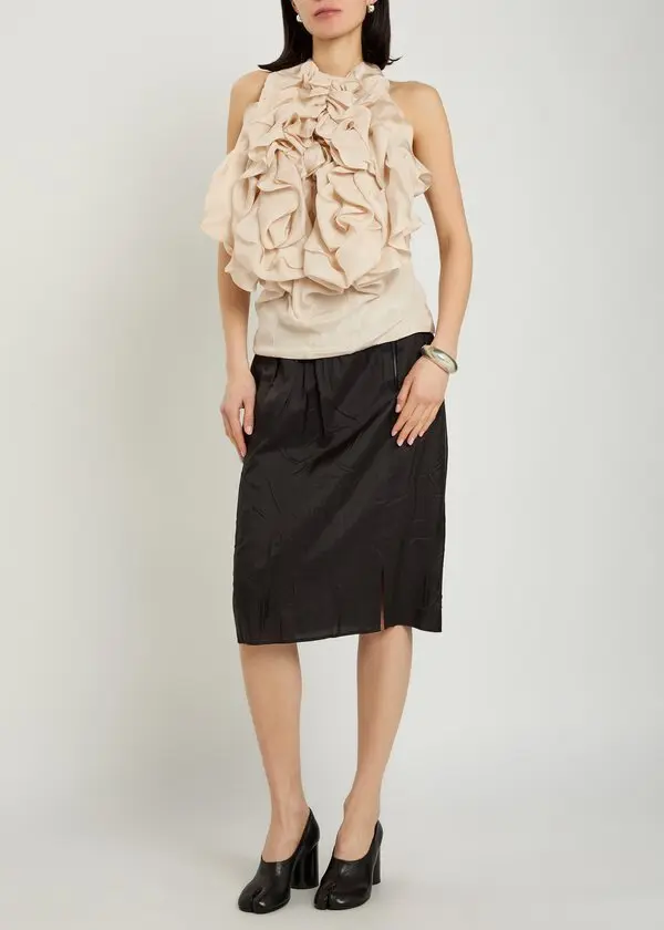MAISON MARGIELA Ruffled Silk Halterneck Top - Sand