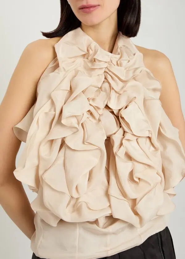 MAISON MARGIELA Ruffled Silk Halterneck Top - Sand