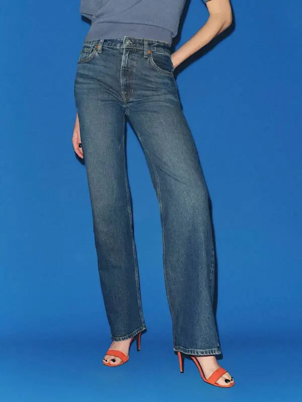 REFORMATION Hunter Stretch Mid Rise Wide Leg Jeans