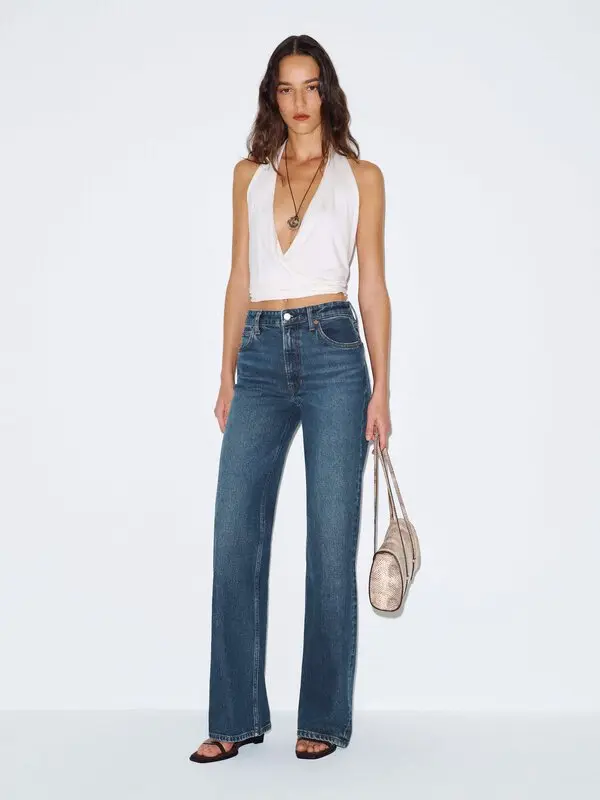 REFORMATION Hunter Stretch Mid Rise Wide Leg Jeans - Blue