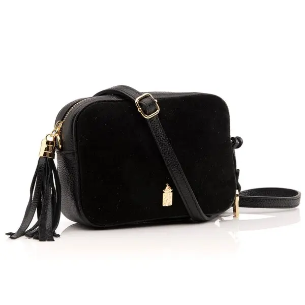 FRANCHETTI BOND Caz Italian Leather & Suede Cross Body Bag - Black