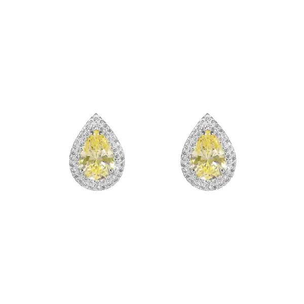 Arte Madrid Gemma Pear-shaped Stud Earrings With Cubic Zirconia Halo - Yellow