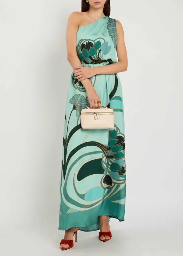 La DoubleJ Printed Silk One-shoulder Maxi Dress With Belt