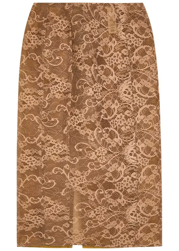 Acne Studios Floral Embroidered Lace Midi Skirt - Brown