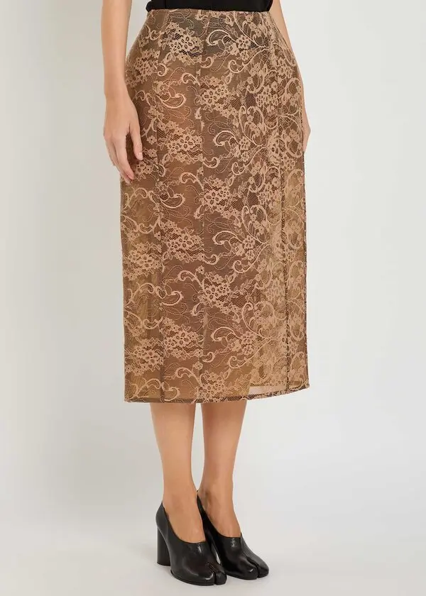 Acne Studios Floral Embroidered Lace Midi Skirt - Brown
