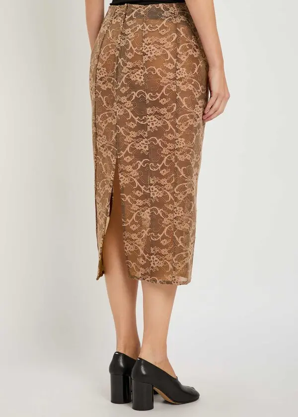 Acne Studios Floral Embroidered Lace Midi Skirt - Brown