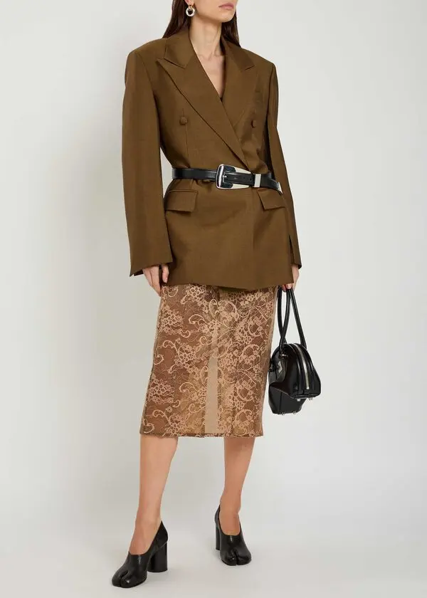Acne Studios Floral Embroidered Lace Midi Skirt - Brown