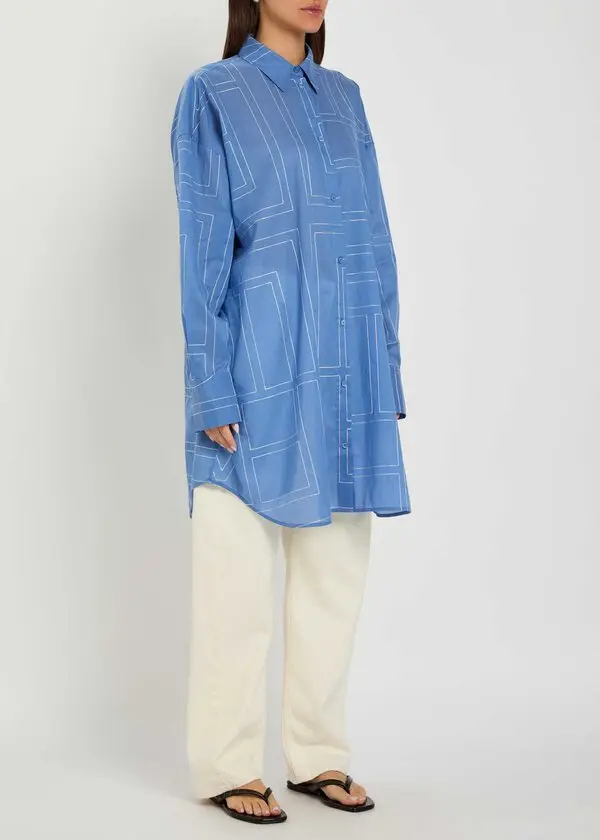 TOTEME Embroidered Cotton-blend Longline Shirt - Blue