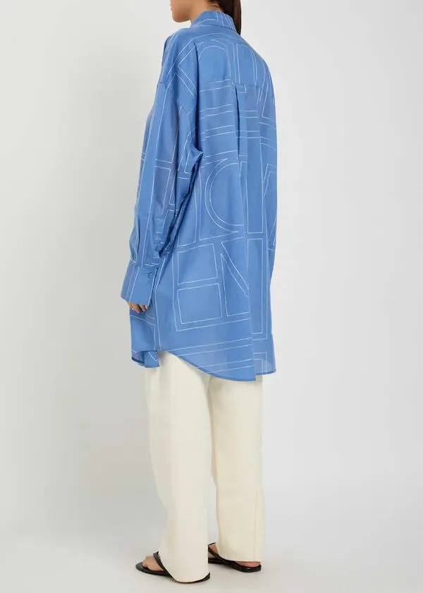 TOTEME Embroidered Cotton-blend Longline Shirt - Blue