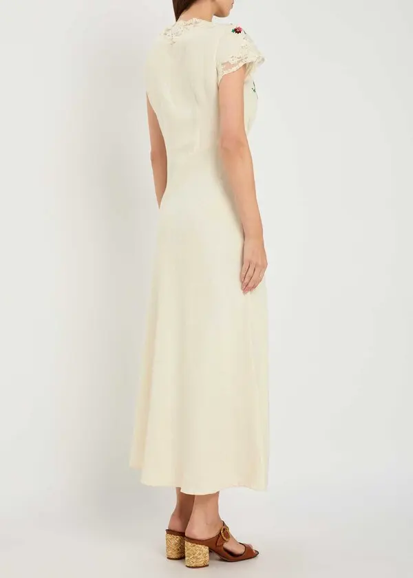 Rixo Amari Embroidered Linen-blend Midi Dress - Cream