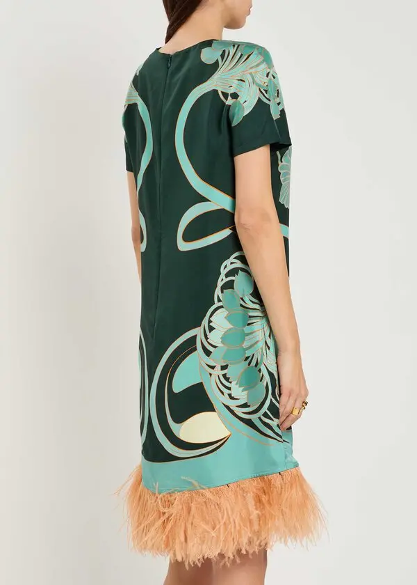 La DoubleJ Swing Feather-embellished Silk Midi Dress