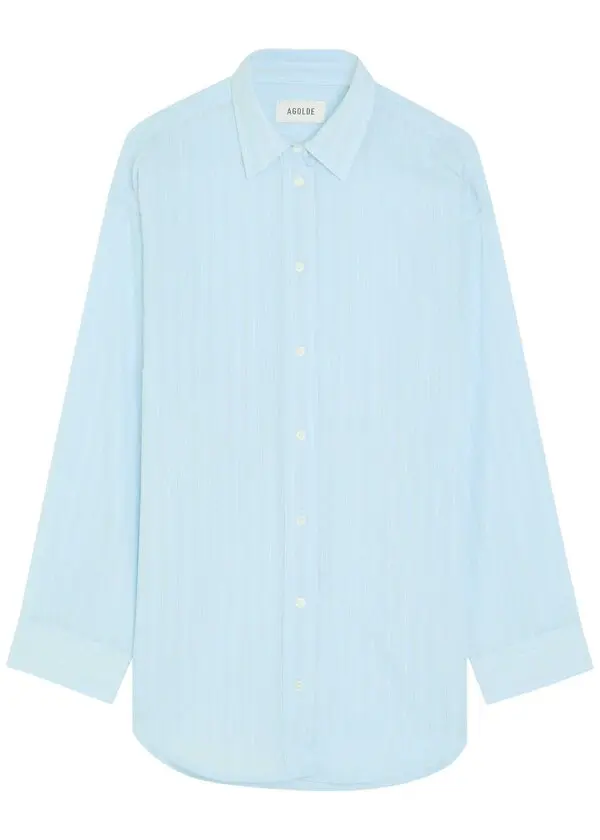 AGOLDE Sona Striped Cotton-blend Shirt - Light Blue