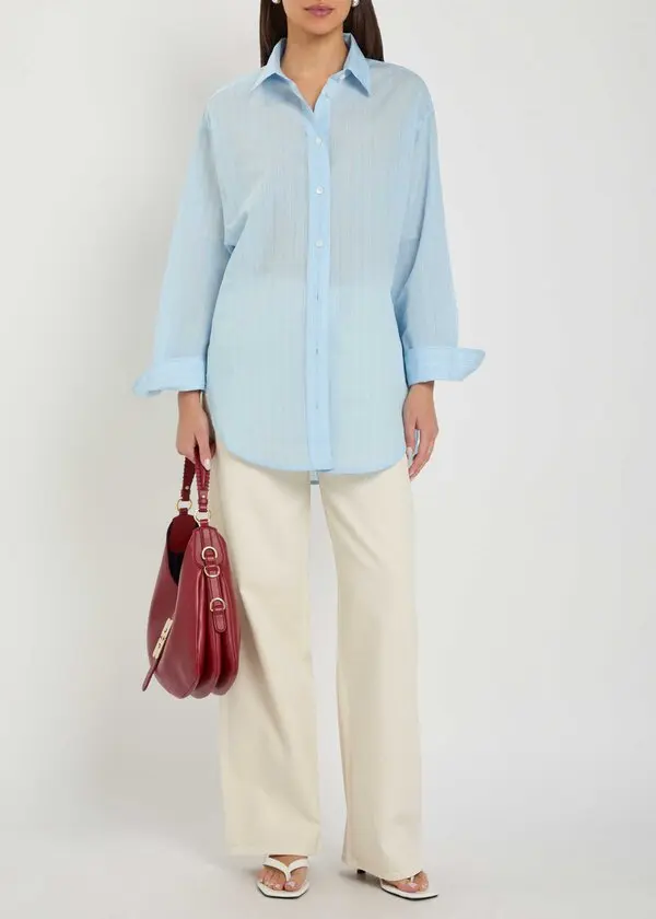AGOLDE Sona Striped Cotton-blend Shirt - Light Blue