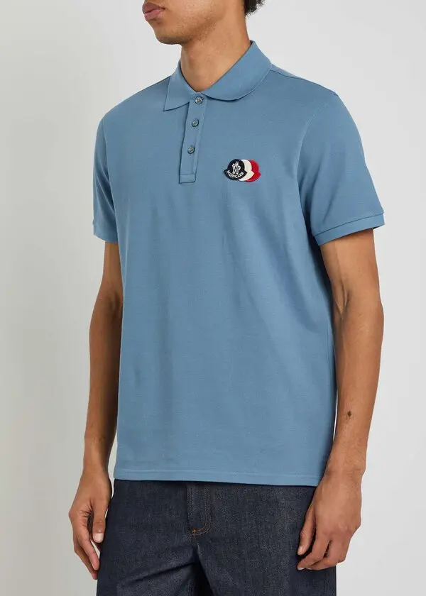 Moncler Logo-appliquéd Piqué Cotton Polo Shirt - Blue