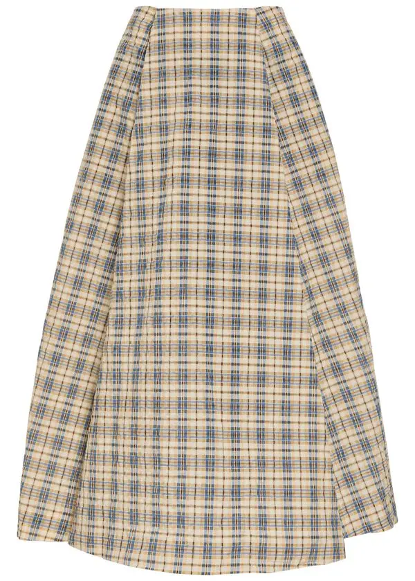 Bernadette Plaid Seersucker Maxi Skirt - Beige