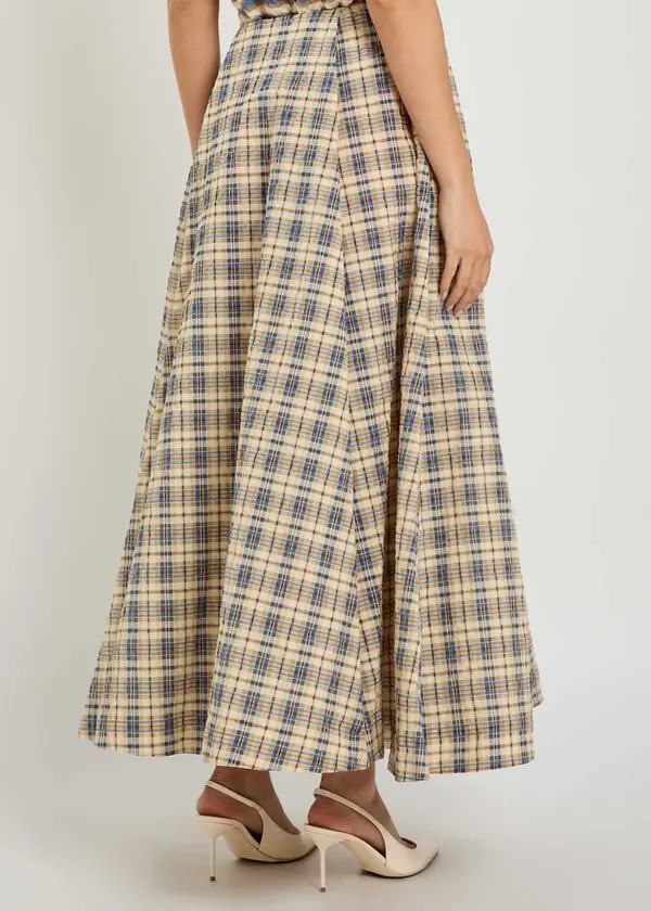 Bernadette Plaid Seersucker Maxi Skirt - Beige