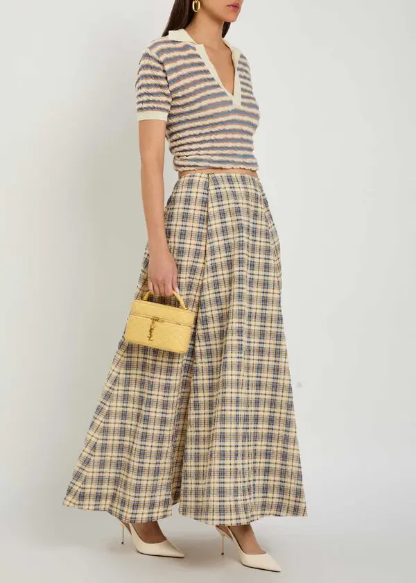 Bernadette Plaid Seersucker Maxi Skirt - Beige