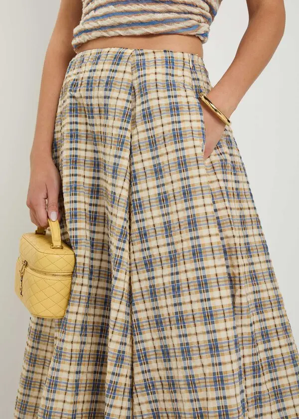 Bernadette Plaid Seersucker Maxi Skirt - Beige