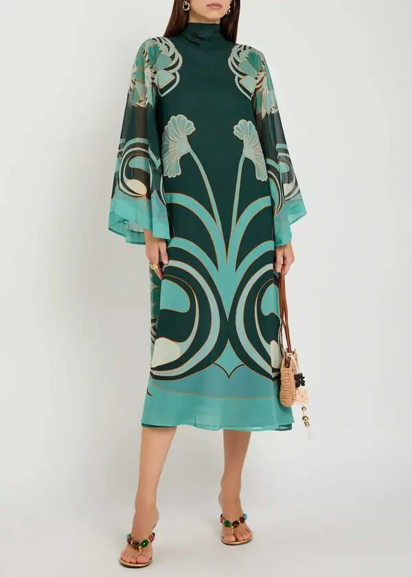La DoubleJ Magnifico Printed Silk Midi Dress