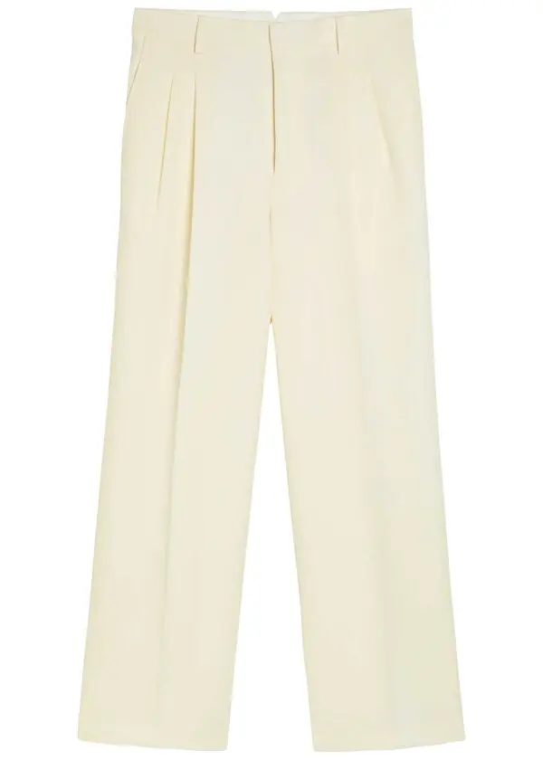 Ami Pleated Wide-leg Wool Trousers - Cream