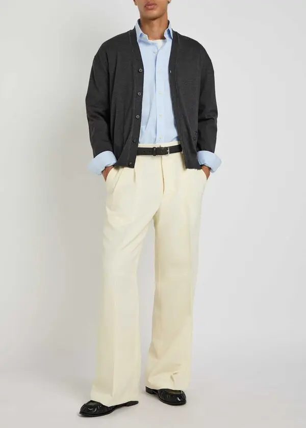 AMI Paris Pleated Wide-leg Wool Trousers - Cream