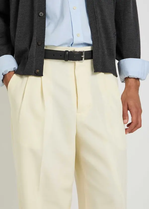 AMI Paris Pleated Wide-leg Wool Trousers - Cream