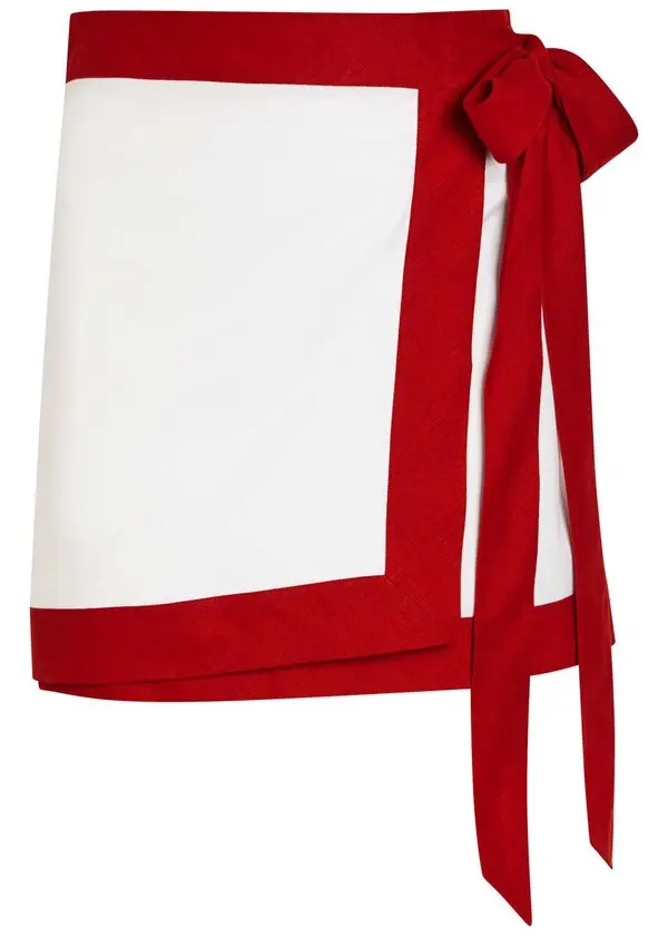 LIBEROWE Contrasting Trim Woven Mini Wrap Skirt - White