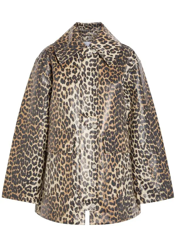 GANNI Print Waxed Canvas Coat - Leopard